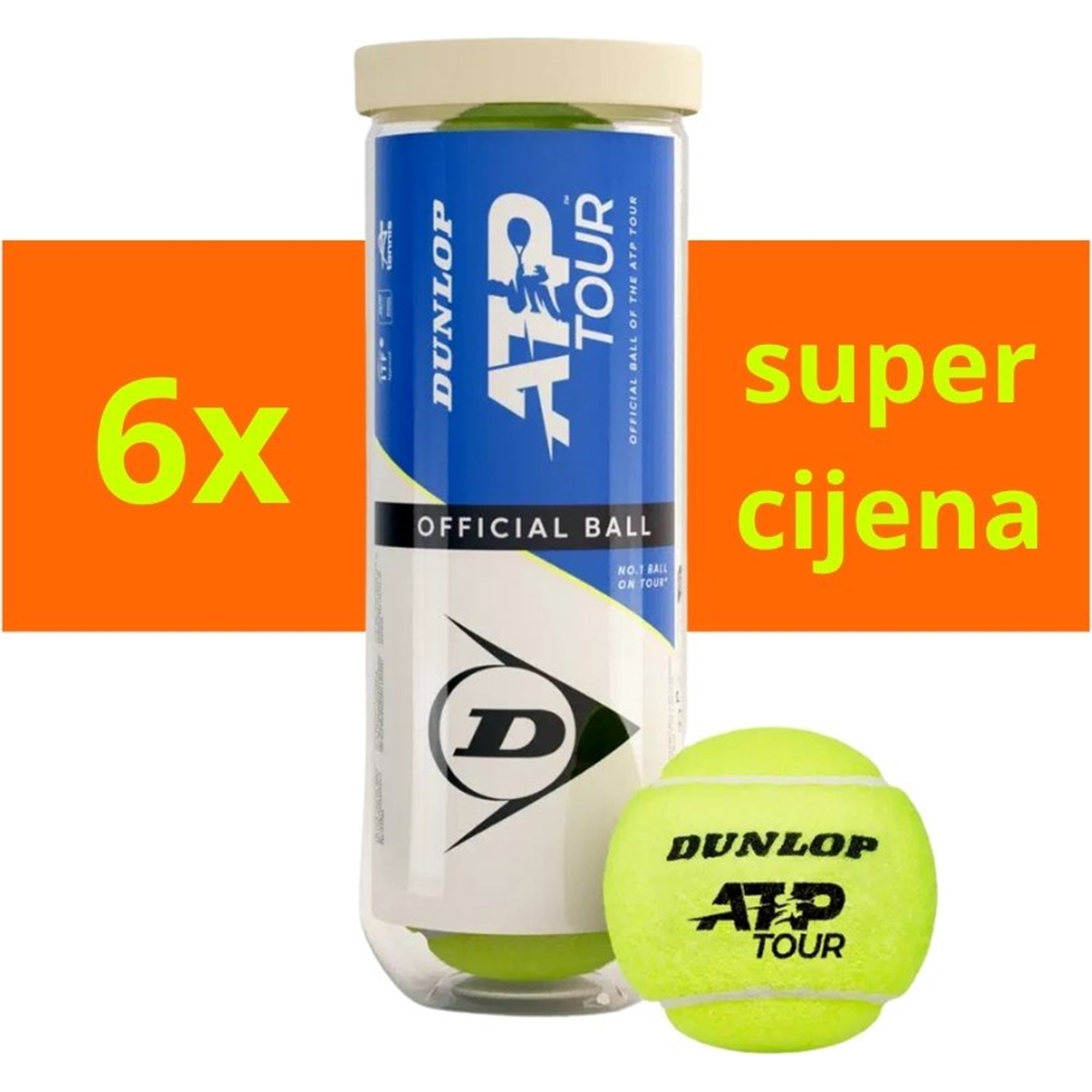 Loptice Za Tenis Dunlop ATP Tour 3/1 x6 - Vidmarsport